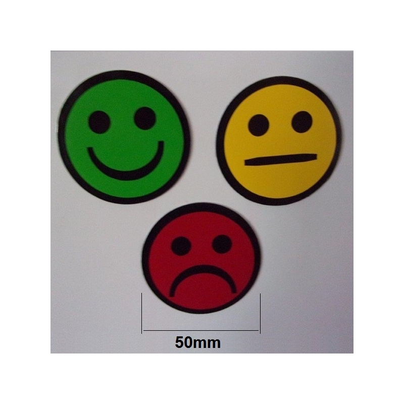 Lot de 3 Smileys ronds simples faces magnétiques de 50mm